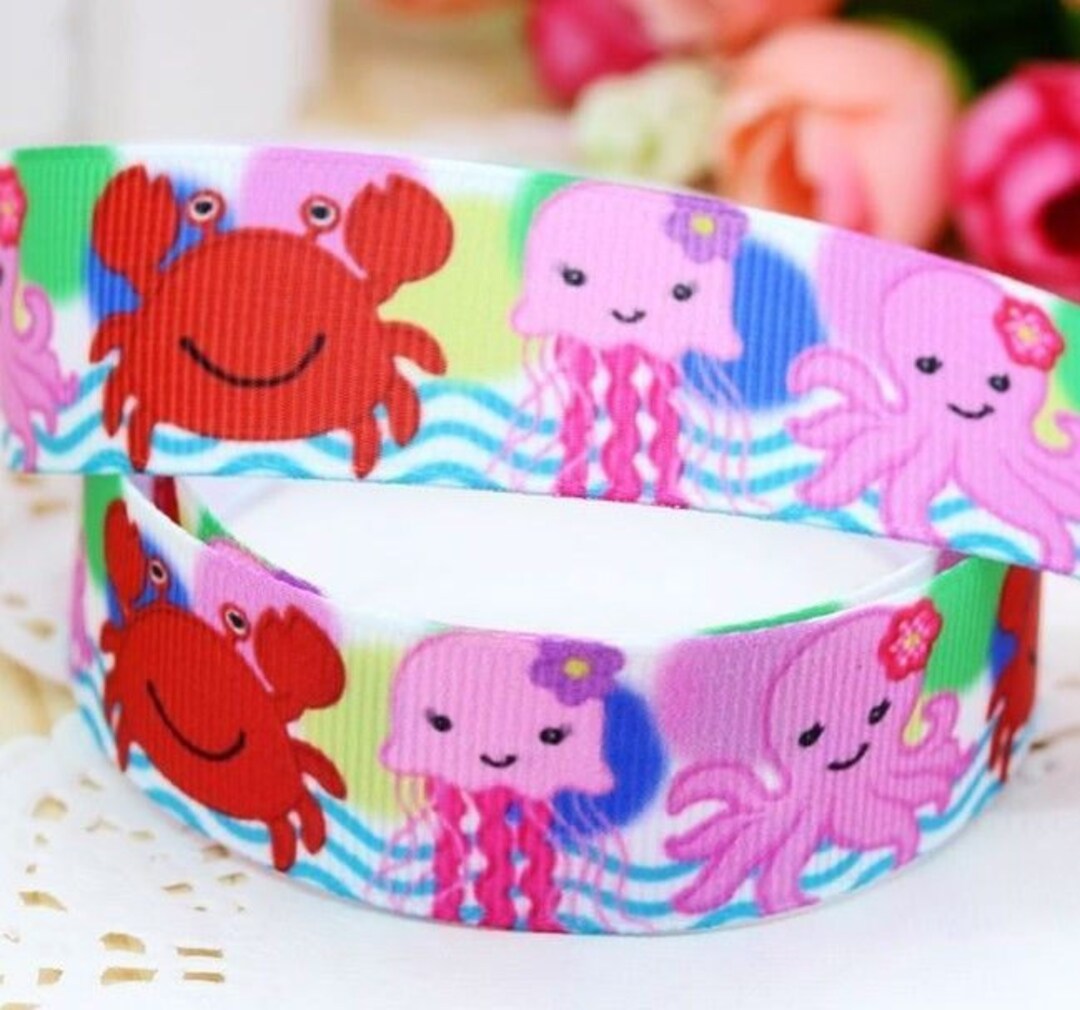 GROSGRAIN RIBBON 7/8" Sea Crabs Octopus Nautical Beach Printed by the ...