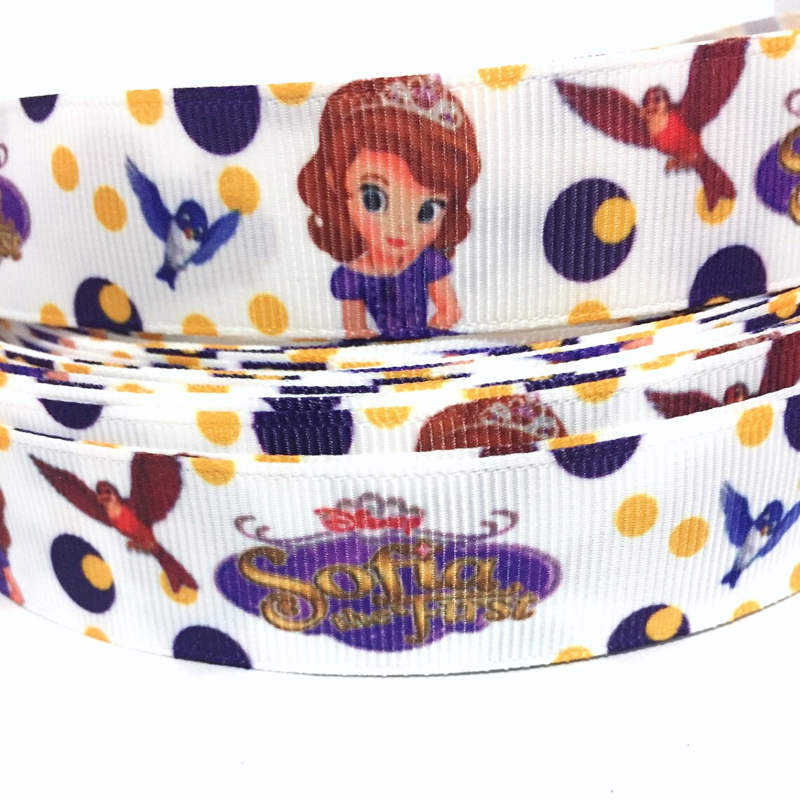 GROSGRAIN RIBBON 7/8" Princess Sofia Polka Dots S8 Printed Sold by the ...