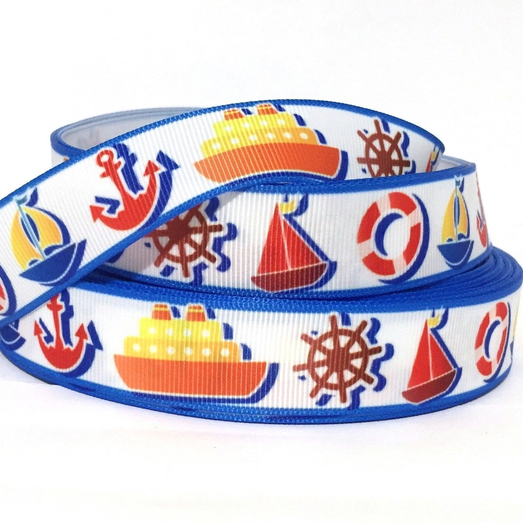 GROSGRAIN RIBBON 7/8" Boats Anchors Nautical Ocean Ship An9 Printed by ...