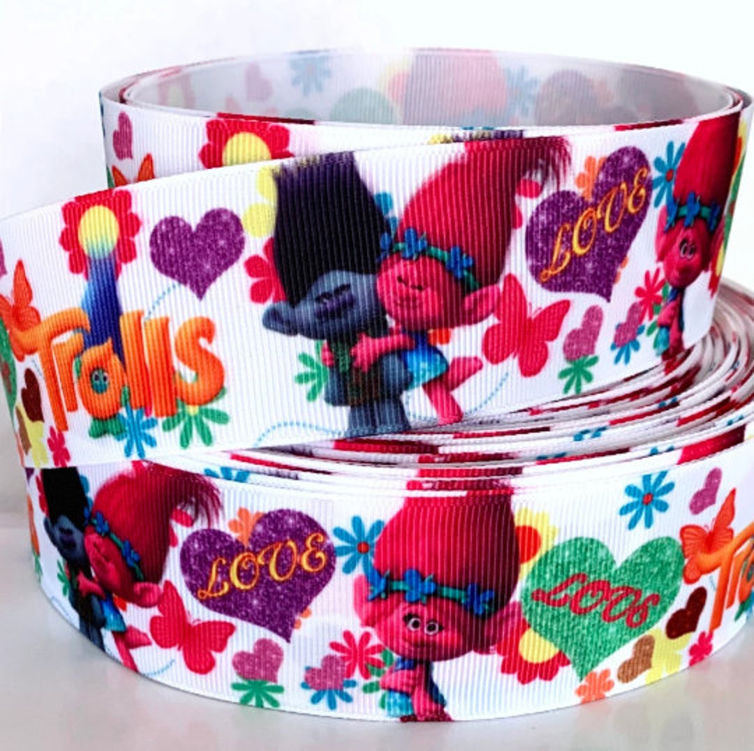 GROSGRAIN RIBBON 5/8", 7/8", 1.5", 3" Trolls Cartoons Hearts for Gifts ...