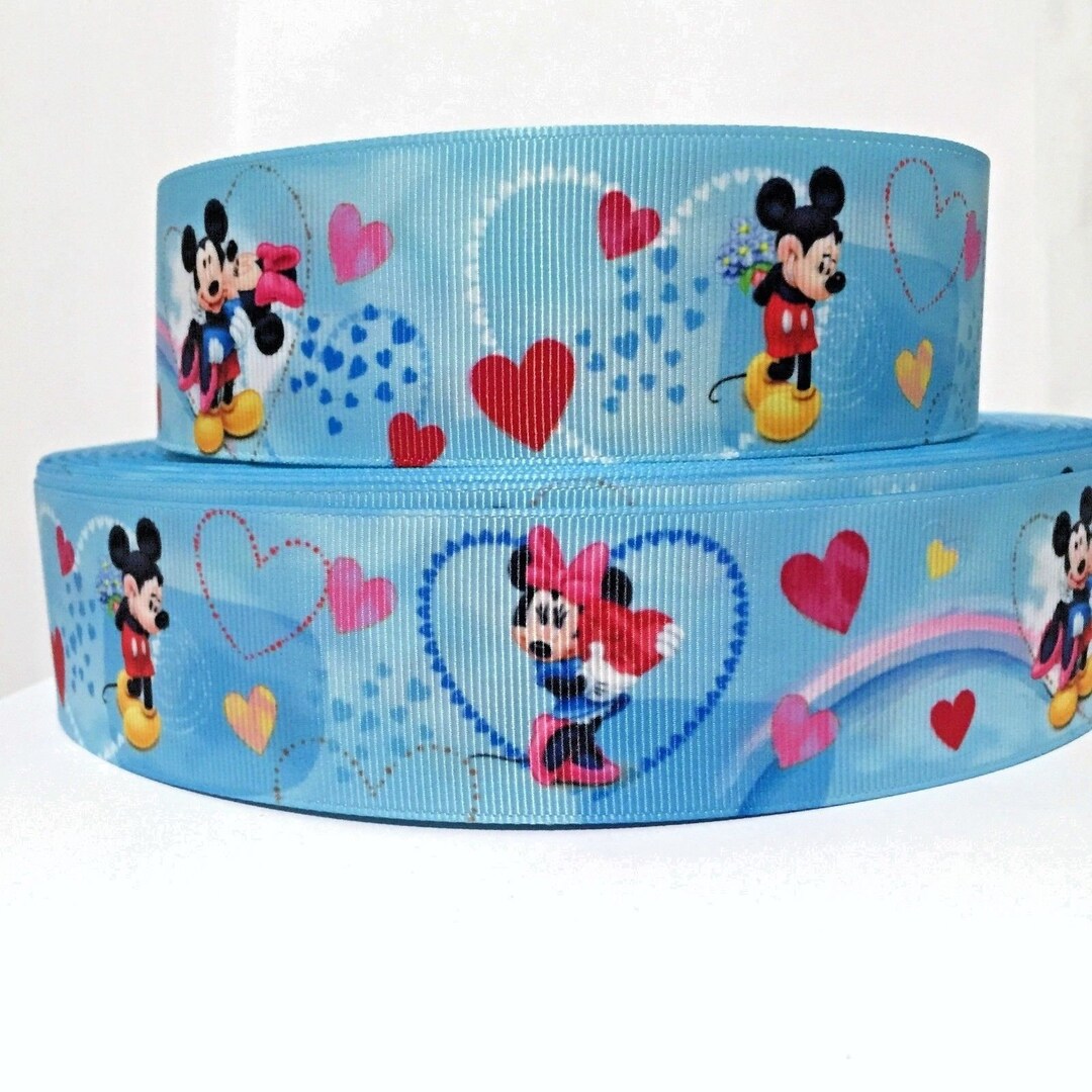 GROSGRAIN RIBBON 1.5" Mickey Minnie Mouse Hearts - M14k- Blue Red ...