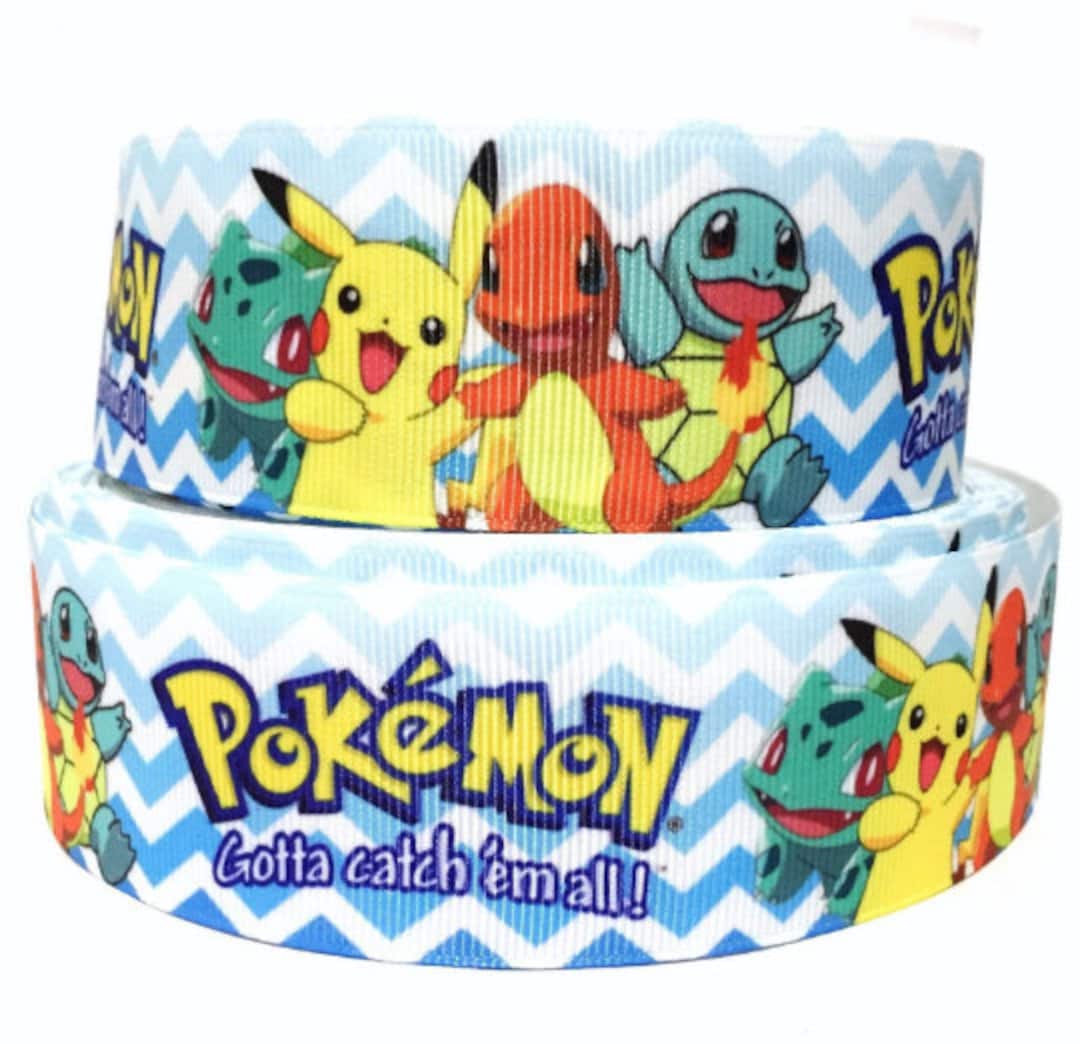 GROSGRAIN RIBBON 5/8", 7/8", 1.5", 3" POKEMON Pikachu Chevron Printed ...