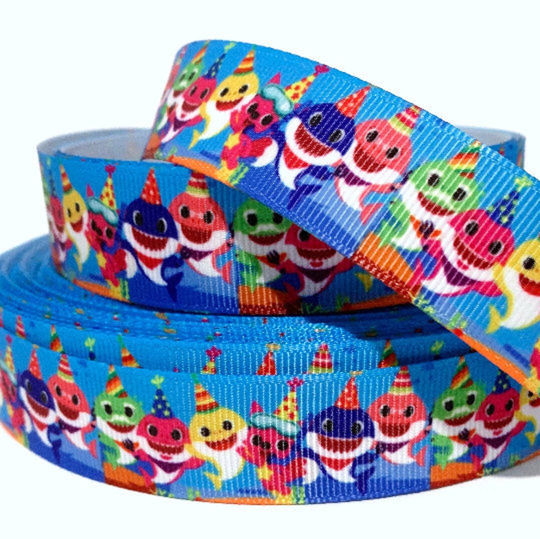 GROSGRAIN RIBBON 5/8", 7/8", 1.5", 3" Sharks Sea Animals Printed by the ...