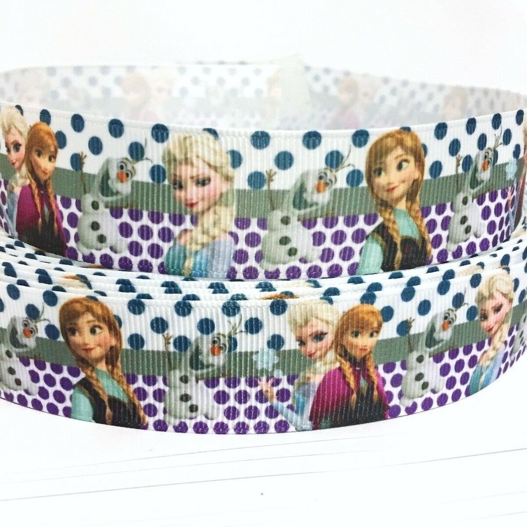 GROSGRAIN RIBBON 1" Frozen Princess Elsa Olaf Dots Printed by the Yard ...