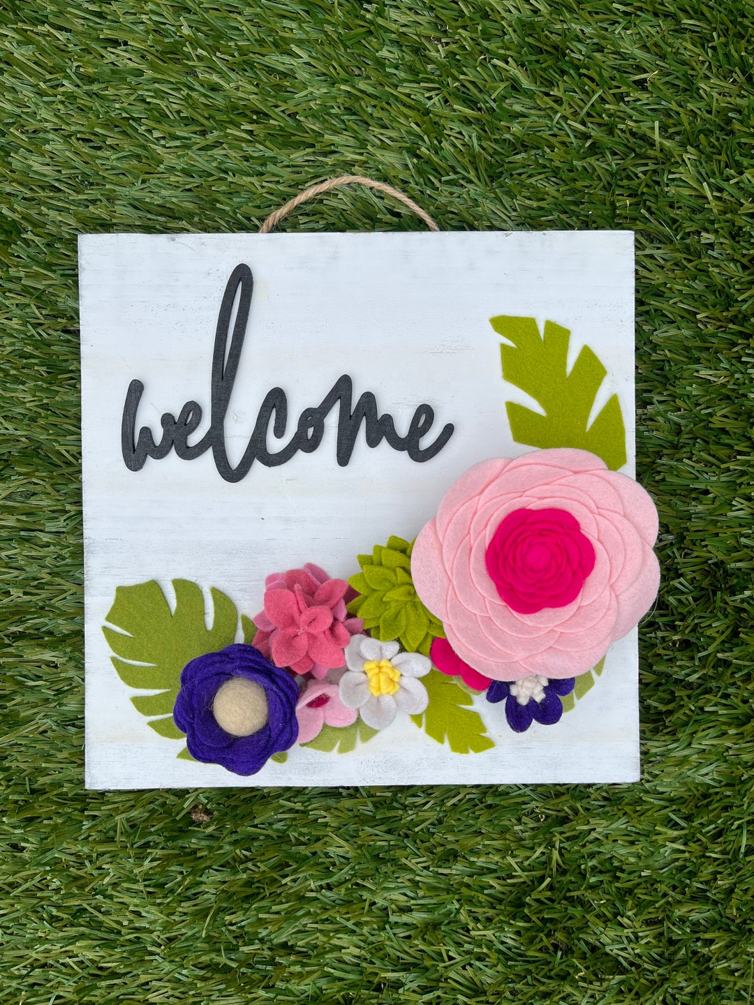 Felt Flower Sign / Felt Flower Door Sign / Welcome Sign / Door - Etsy