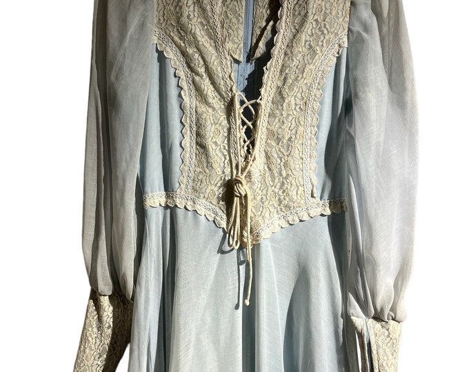 Vintage 70s Black Label Gunne Sax Light Blue Ivory Prairie Dress Lace ...