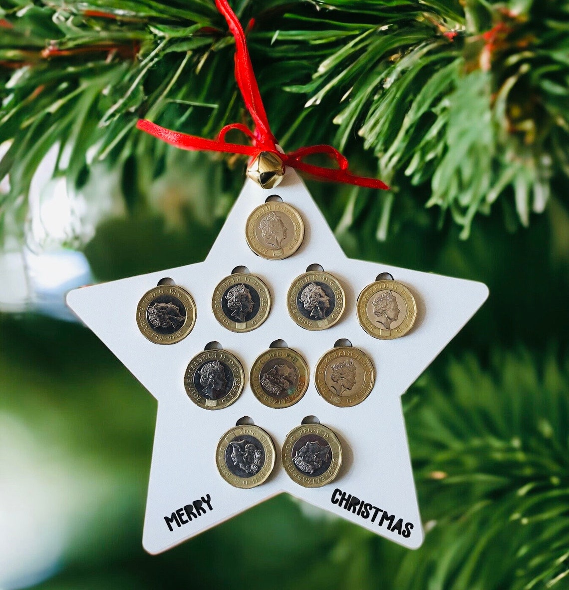 Personalized Christmas Coin Holder | MDF Ornament With Jingle Bell - Etsy