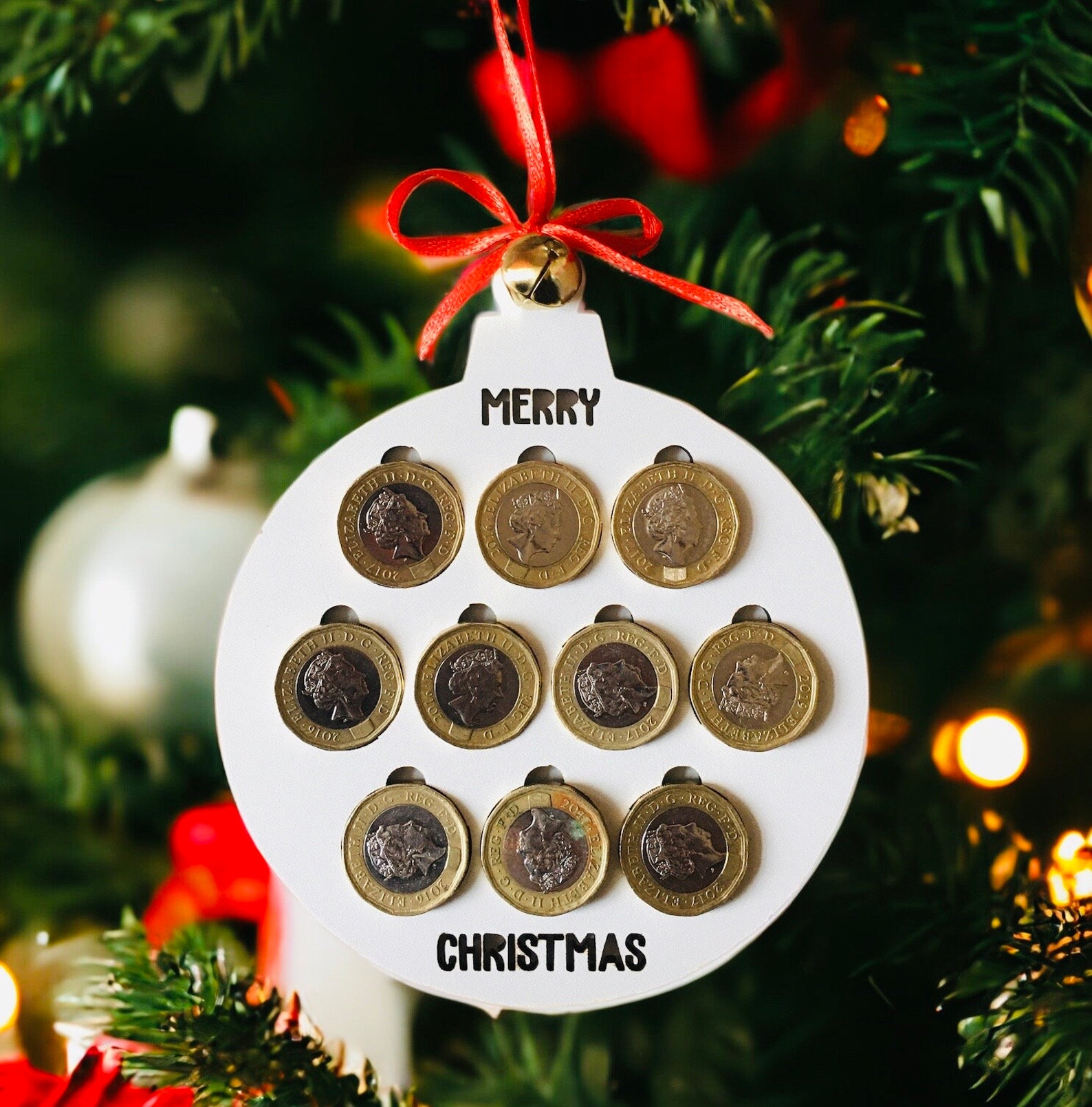 Personalized Christmas Coin Holder | MDF Ornament With Jingle Bell - Etsy