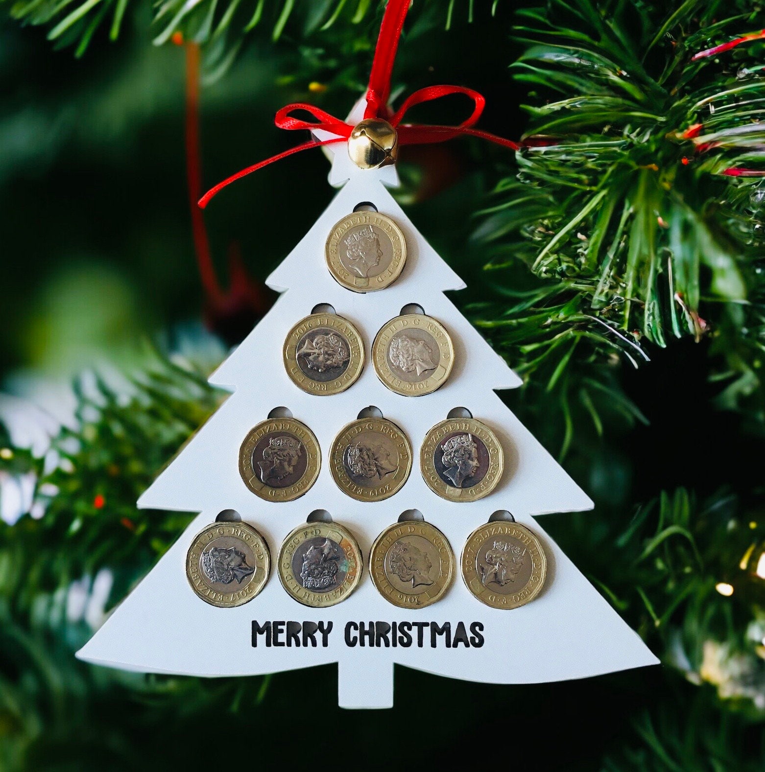 Personalized Christmas Coin Holder | MDF Ornament With Jingle Bell - Etsy