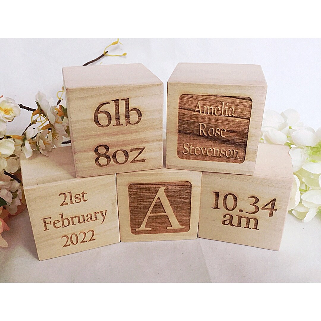 Baby Birth Blocks | New Baby Gift, Baby Shower | Wooden Baby Blocks ...