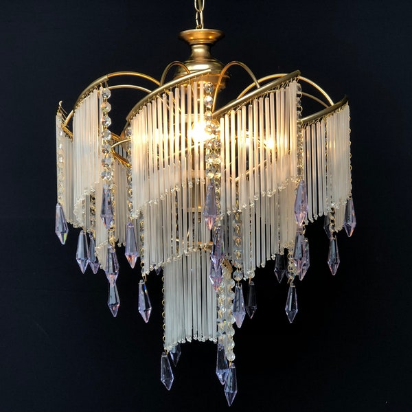 Art Deco Retro 80s Ceiling Hall Light Murano Milk Glass Chandelier - Etsy