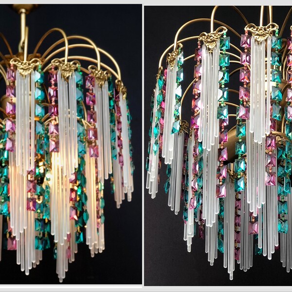 Art Deco Retro 80s Ceiling Hall Light Murano Milk Glass Chandelier - Etsy