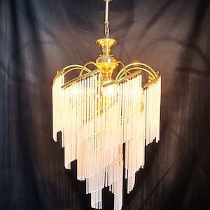 Vintage Art Deco Retro 80s Ceiling Hall Light Milk Glass Stick ...