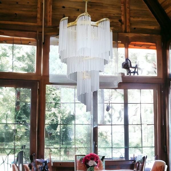 Art Deco Retro 80s Ceiling Hall Light Murano Milk Glass Chandelier - Etsy