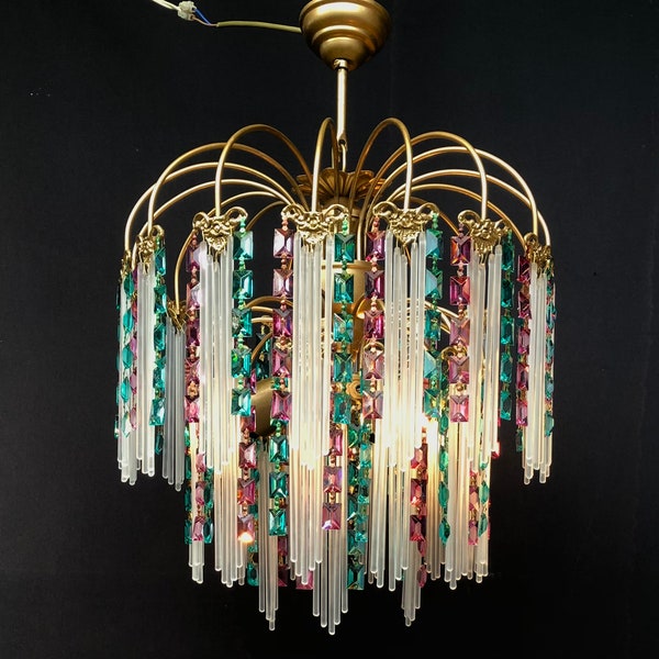 Art Deco Retro 80s Ceiling Hall Light Murano Milk Glass Chandelier - Etsy