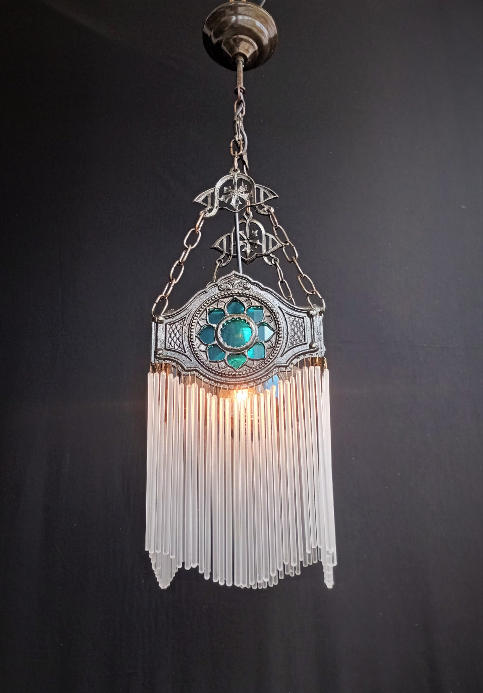 Vintage Art Deco Retro 80s Ceiling Hall Light Murano Milk Glass ...