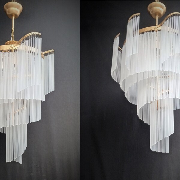 Art Deco Retro 80s Ceiling Hall Light Murano Milk Glass Chandelier - Etsy