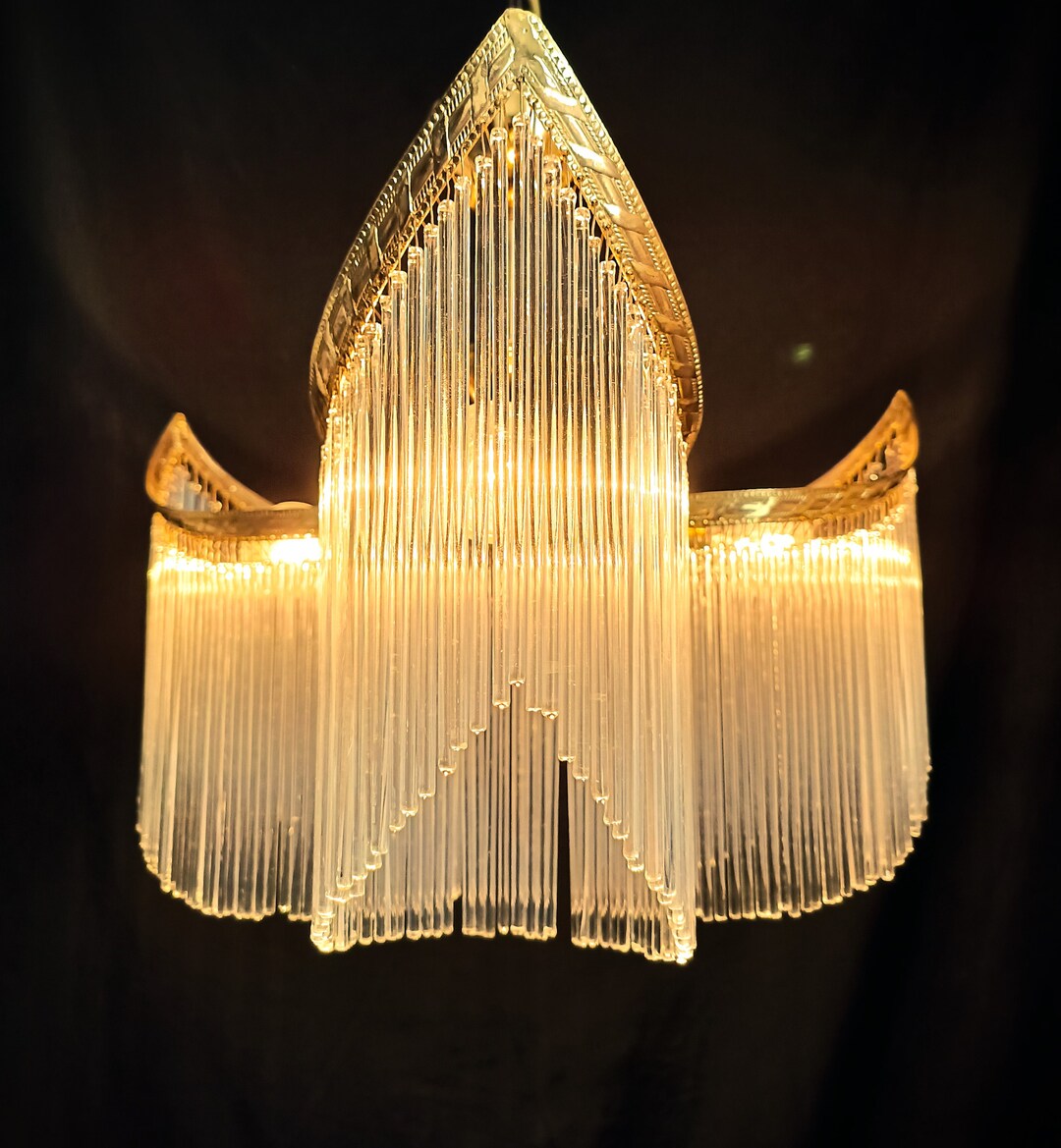 Vintage Clear Glass Three Arms Chandelier, Art Deco 3 Lambs Rare ...