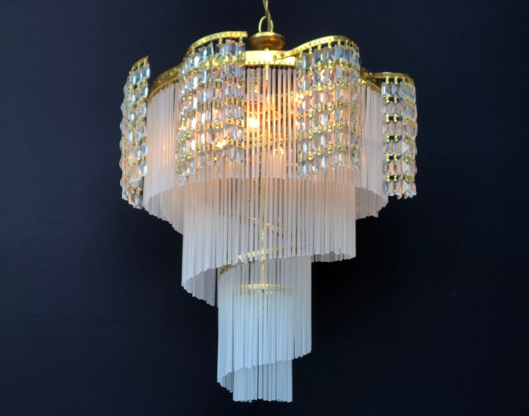 Vintage Art Deco Retro 80s Ceiling Hall Light Murano Milk Glass ...