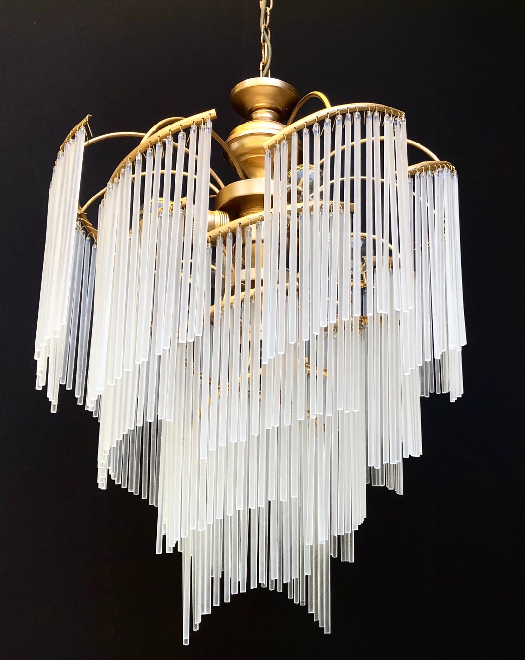Vintage Art Deco Retro 80s Ceiling Hall Light Milk Glass Stick ...