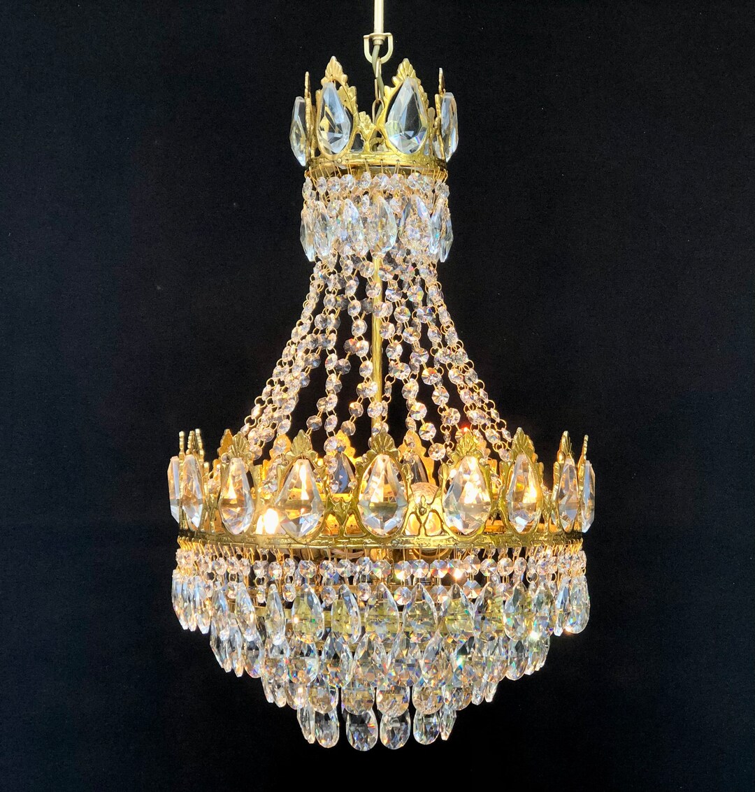 Vintage Crystal Chandelier LED Basket Ceiling Light Fixture Wedding ...