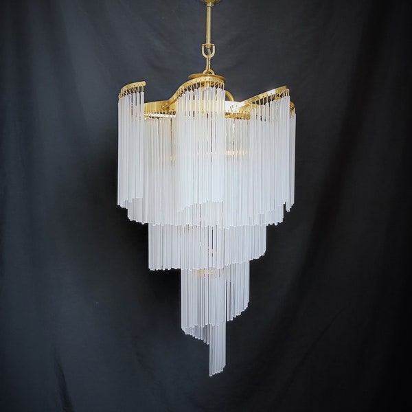 Art Deco Retro 80s Ceiling Hall Light Murano Milk Glass Chandelier - Etsy