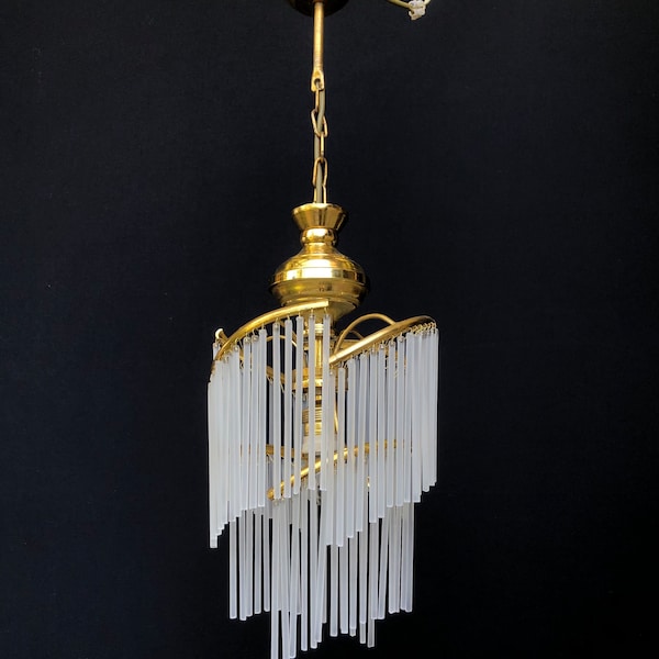 Art Deco Retro 80s Ceiling Hall Light Murano Milk Glass Chandelier - Etsy