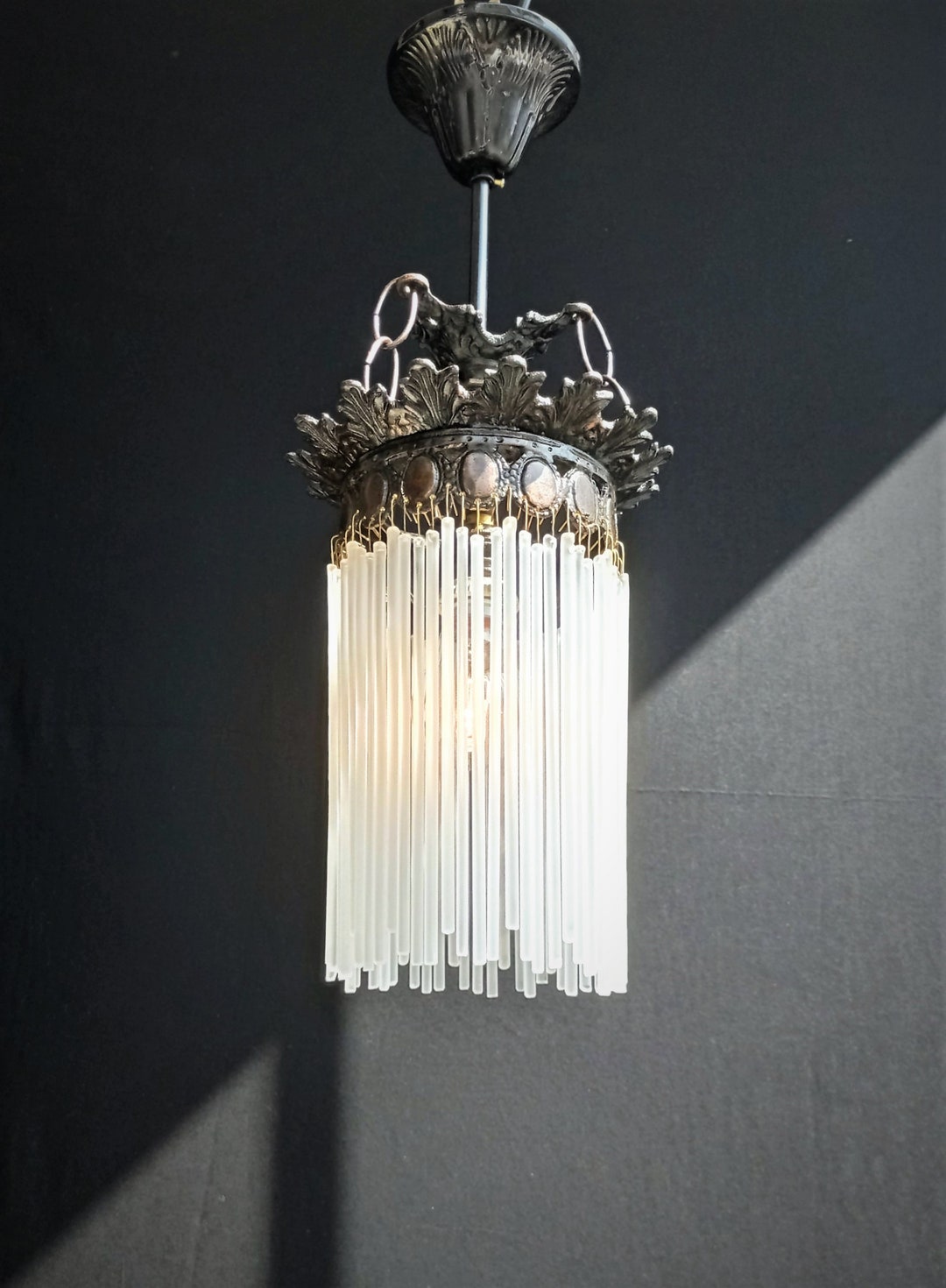 Vintage Art Deco Retro 80s Ceiling Hall Light Murano Milk Glass ...