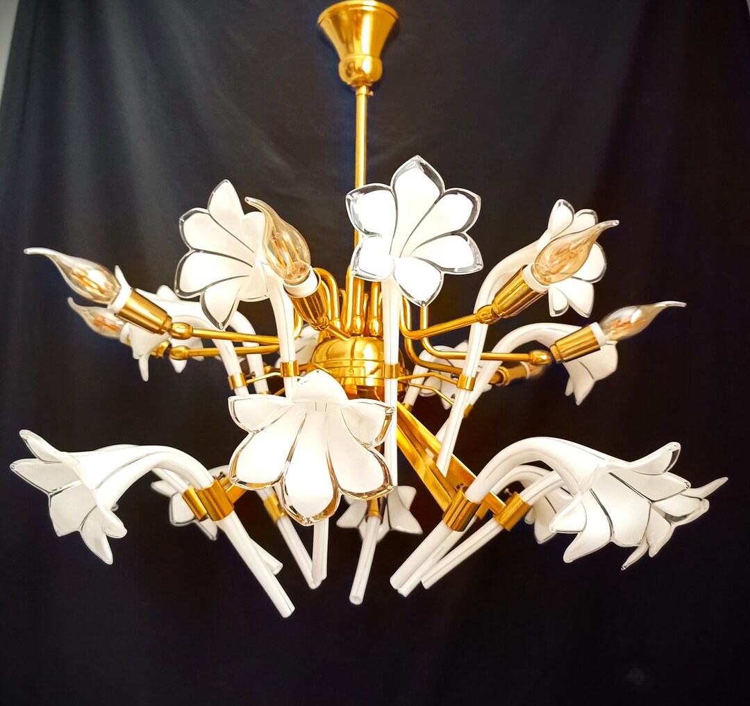 Vintage Murano Milk Glass Calla Lily Chandelier Lighting LED Basket ...