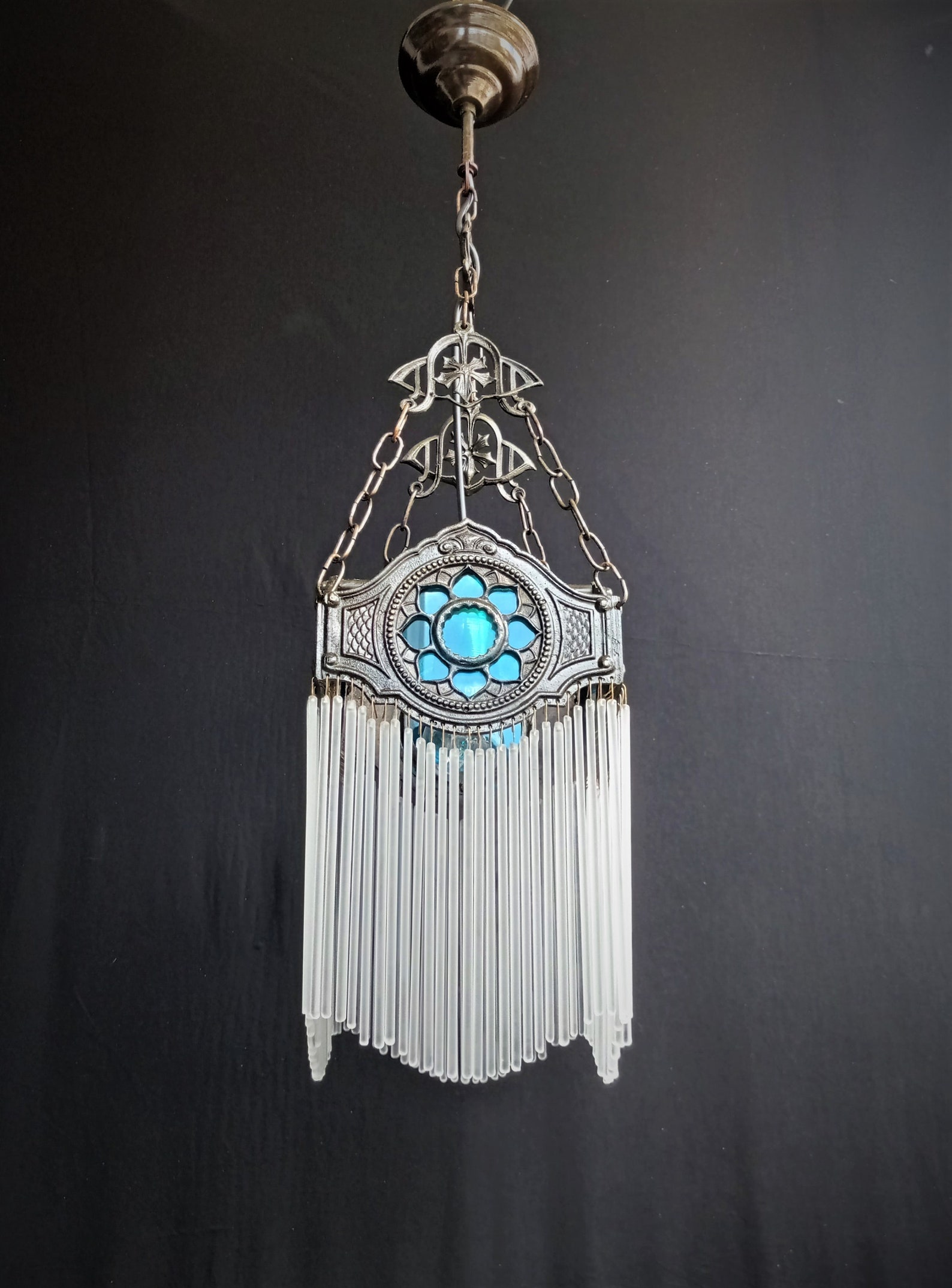 Vintage Art Deco Retro 80s Ceiling Hall Light Murano Milk Glass ...