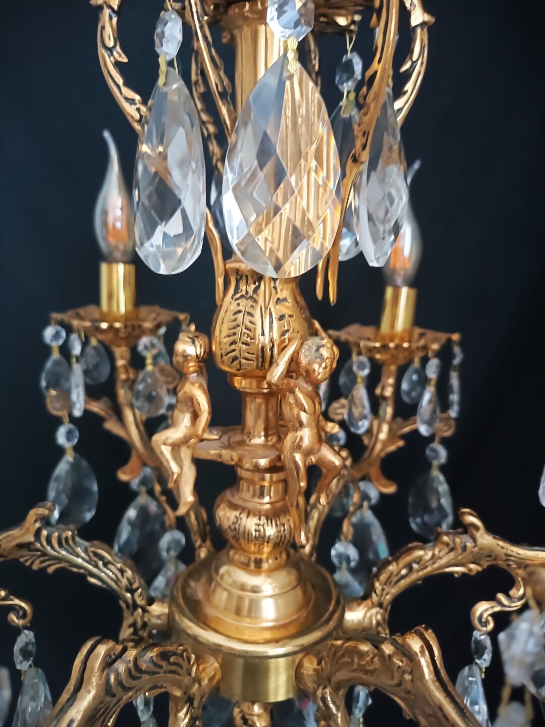 Brass Antique French Vintage Angel Rococo&cherub 6 Lights Crystal ...