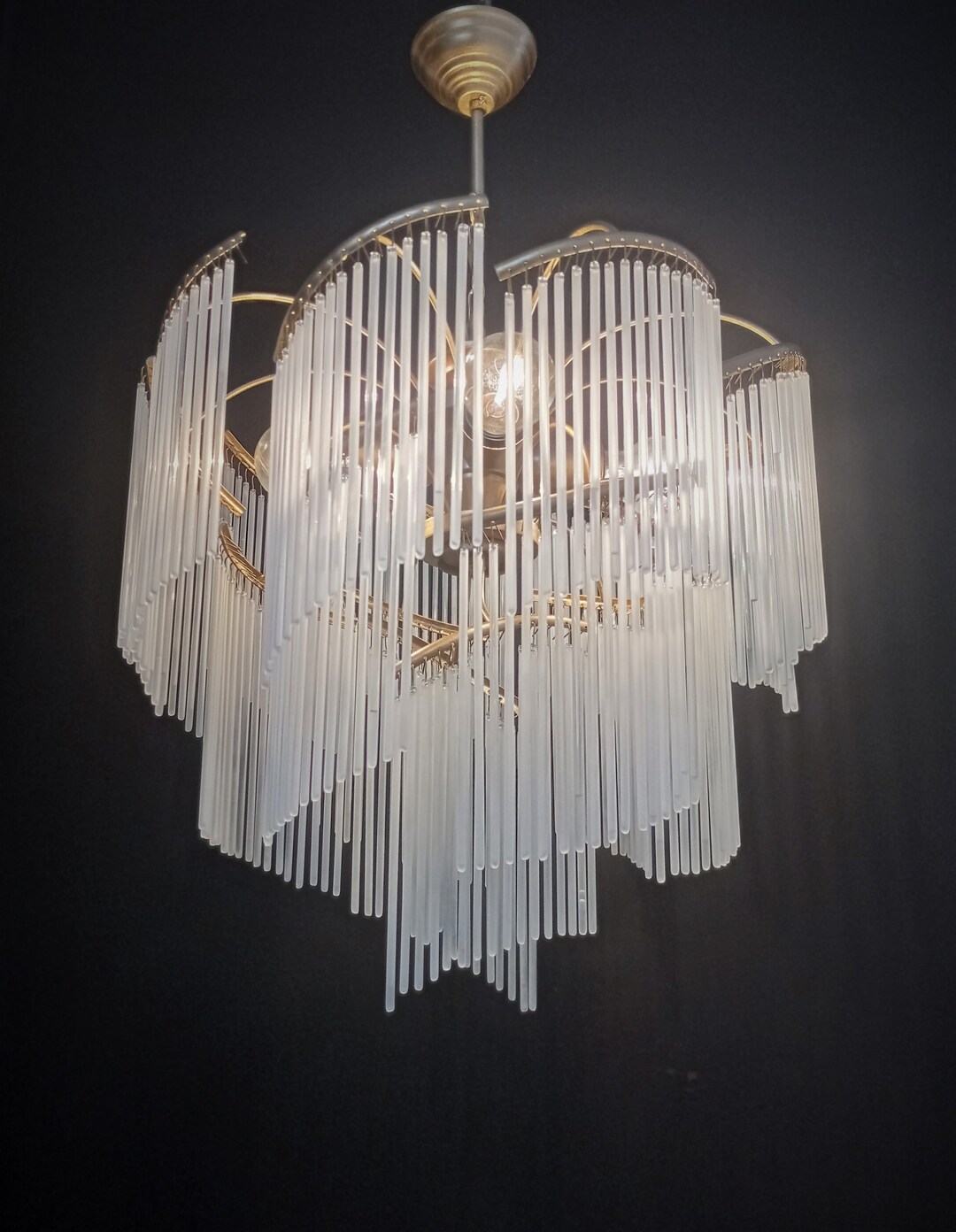 Vintage Art Deco Retro 80s Ceiling Hall Light Milk Glass Stick ...