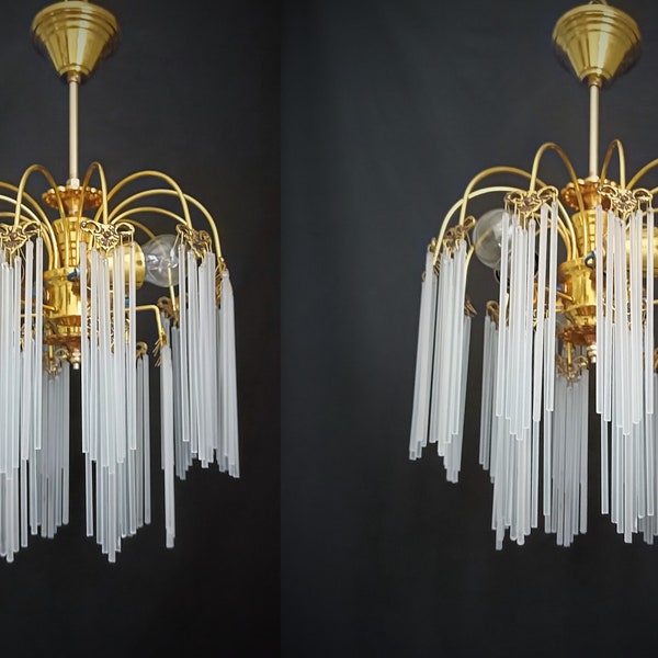 Art Deco Retro 80s Ceiling Hall Light Murano Milk Glass Chandelier - Etsy