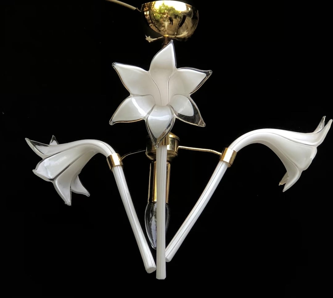 Vintage Murano Milk Glass Calla Lily Chandelier Floral Lighting LED ...