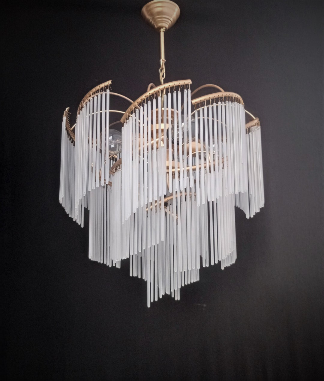 Vintage Art Deco Retro 80s Ceiling Hall Light Milk Glass Stick ...