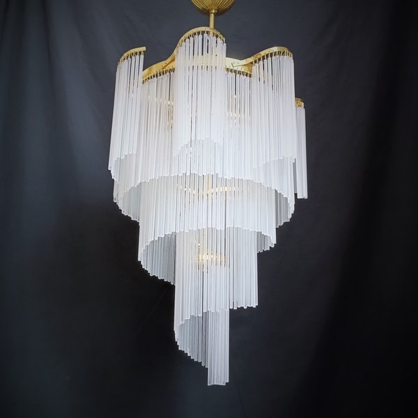 Art Deco Retro 80s Ceiling Hall Light Murano Milk Glass Chandelier - Etsy