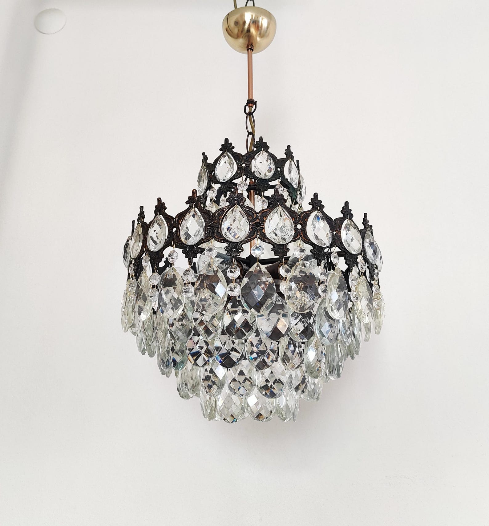 Antique Brass Crystal Basket Chandelier LED Ceiling Light Fixture - Etsy