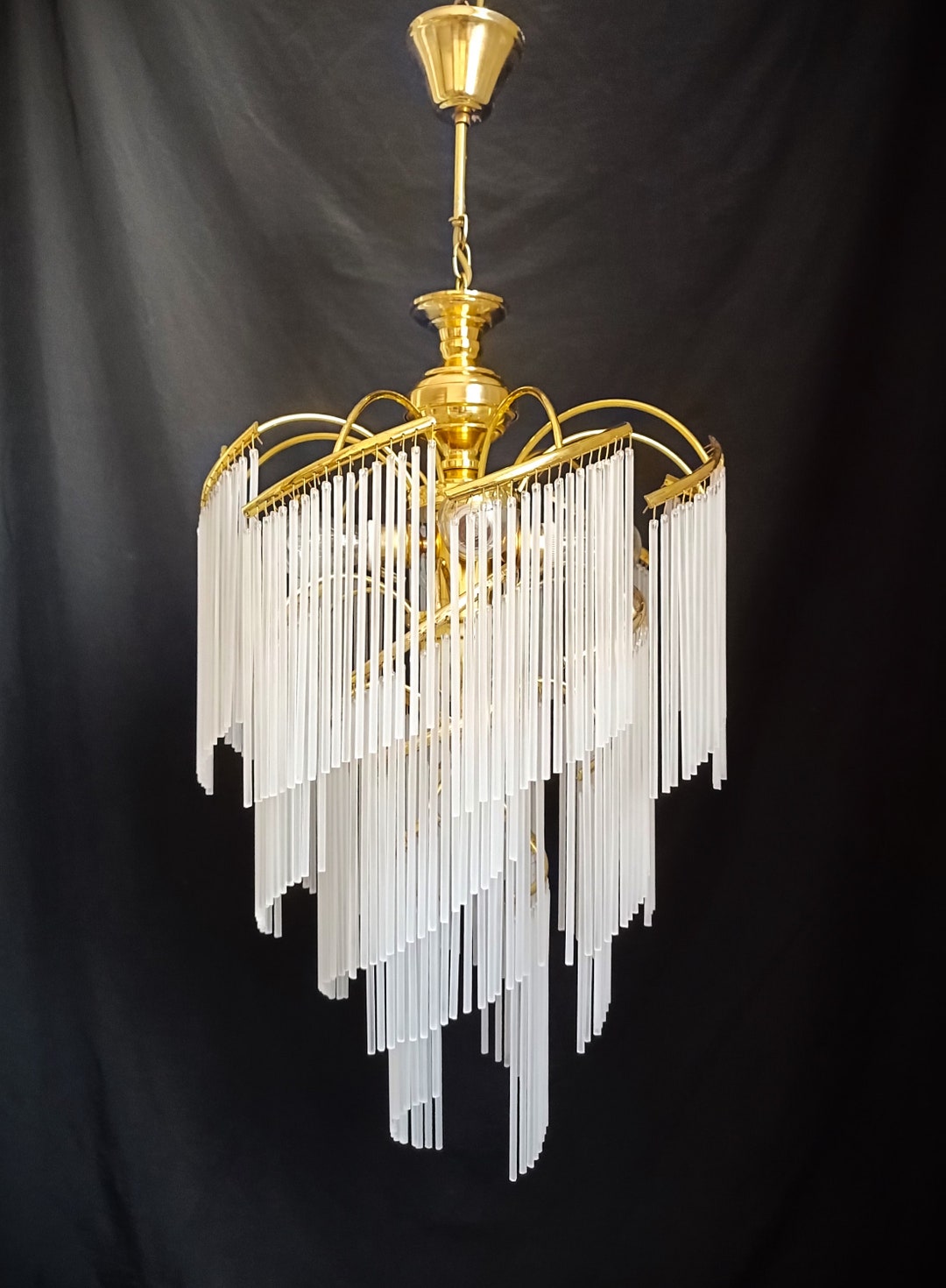 Vintage Art Deco Retro 80s Ceiling Hall Light Milk Glass Stick ...