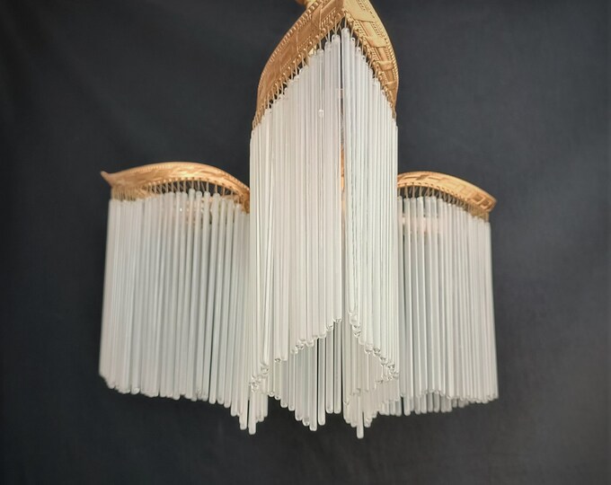 Art Deco Retro 80s Ceiling Pendant Light Vintage Glass Stick Chandelier ...