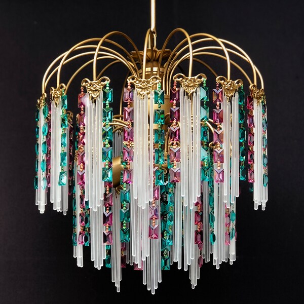 Art Deco Retro 80s Ceiling Hall Light Murano Milk Glass Chandelier - Etsy