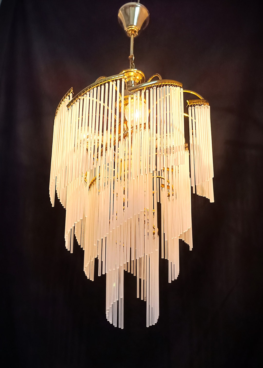 Vintage Art Deco Retro 80s Ceiling Hall Light Milk Glass Stick ...