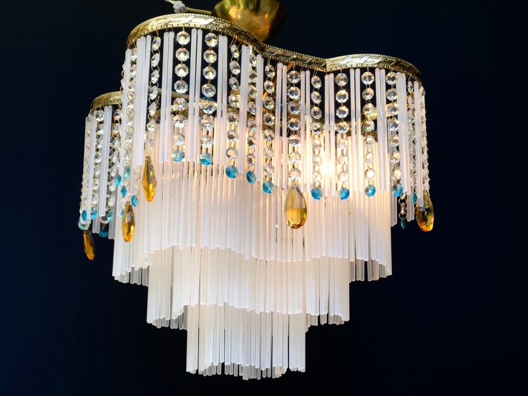 Vintage Art Deco Retro 80s Ceiling Hall Light Milk Glass Stick ...