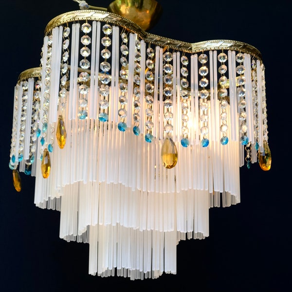 Art Deco Retro 80s Ceiling Hall Light Murano Milk Glass Chandelier - Etsy