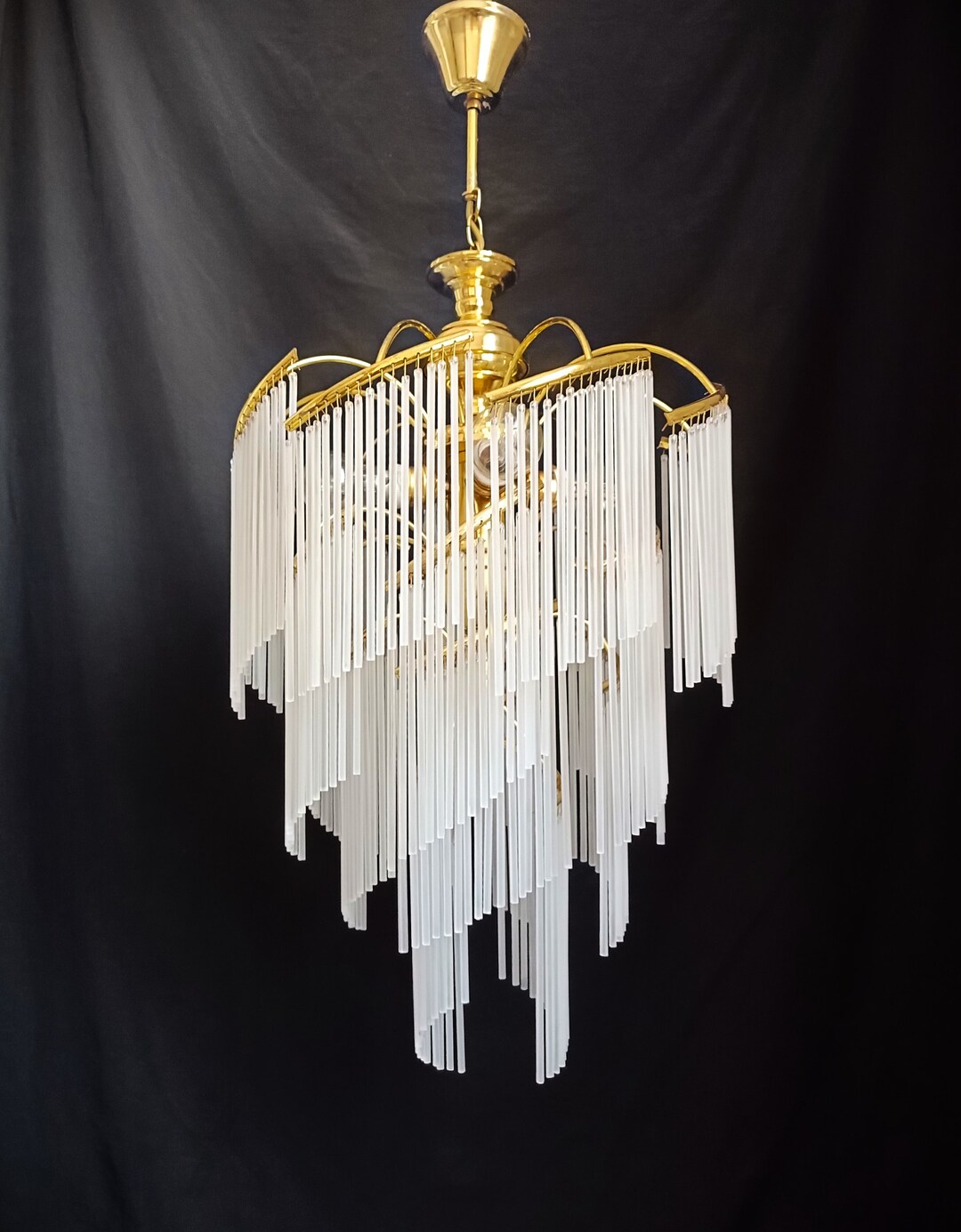 Vintage Art Deco Retro 80s Ceiling Hall Light Milk Glass Stick ...
