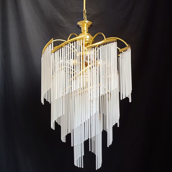Art Deco Retro 80s Ceiling Hall Light Murano Milk Glass Chandelier - Etsy