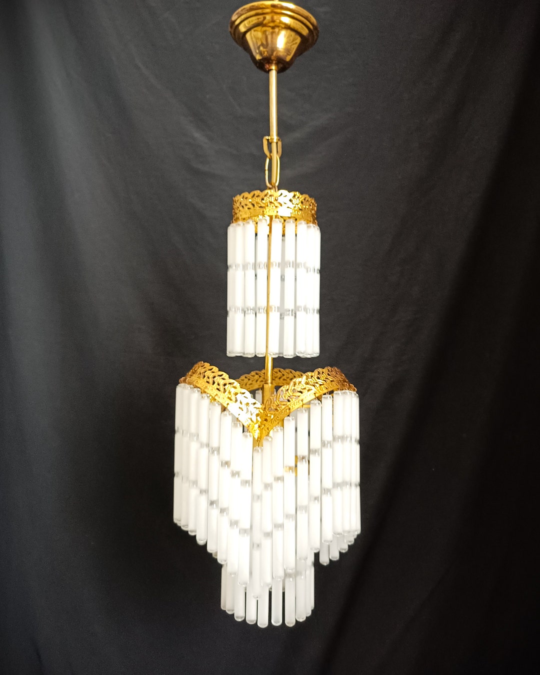 Art Deco Retro 80s Single Ceiling Pendant Light Vintage Milk Glass ...