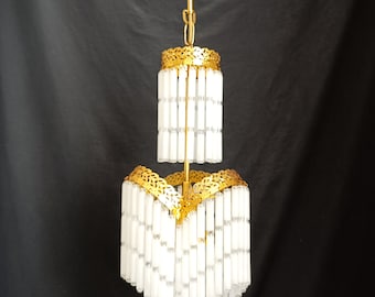 Vintage Art Deco Retro 80s Ceiling Hall Light Murano Milk Glass ...