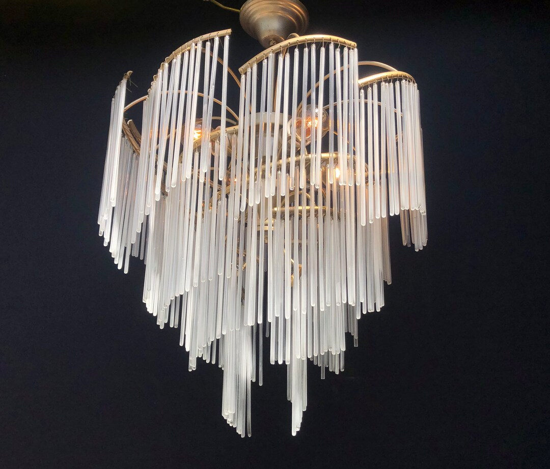 Vintage Art Deco Retro 80s Ceiling Hall Light Milk Glass Stick ...