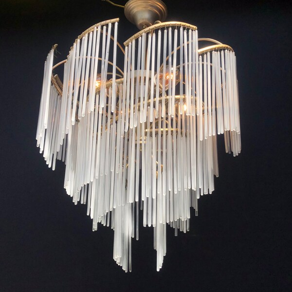 Art Deco Retro 80s Ceiling Hall Light Murano Milk Glass Chandelier - Etsy