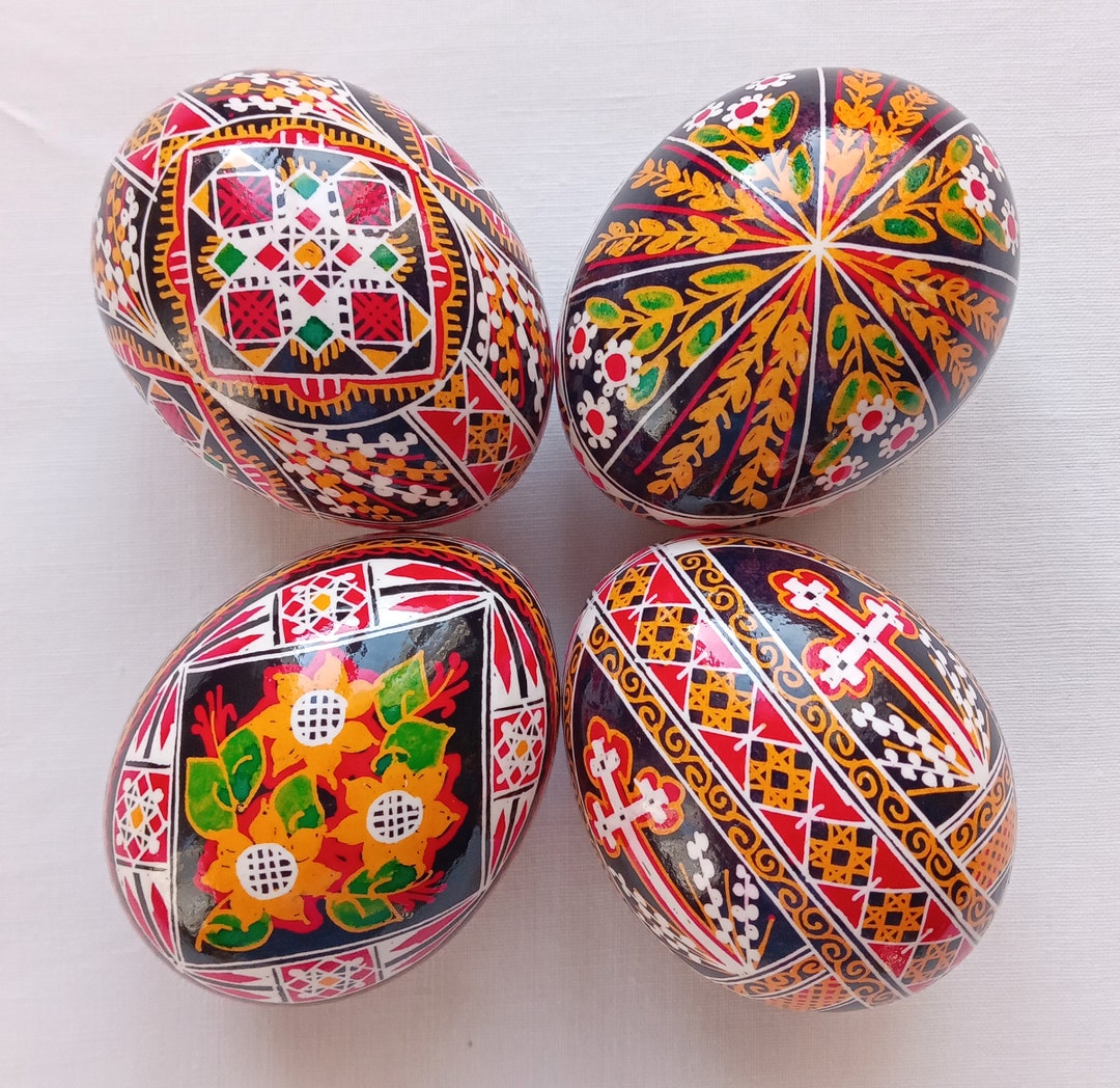 Set of 4 Real Ukrainian Hand Painted Pysanky Easter Eggs Ukraine ...